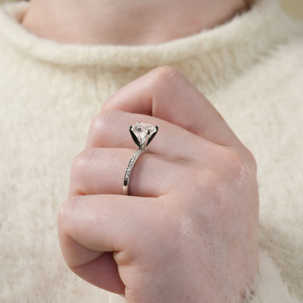 Milgrain Engagement Ring - Petite Milgrain Diamond Ring - Do Amore