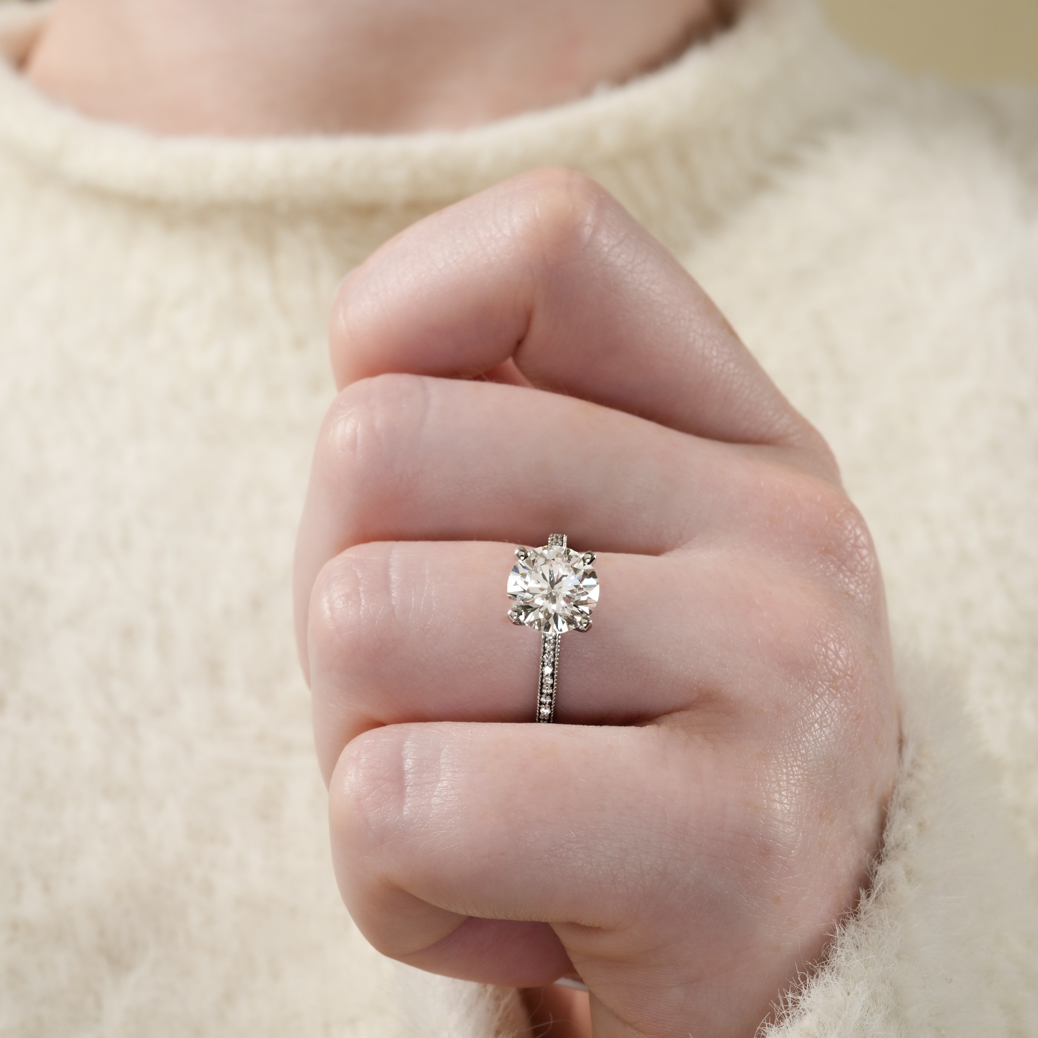 Milgrain Engagement Ring - Petite Milgrain Diamond Ring - Do Amore