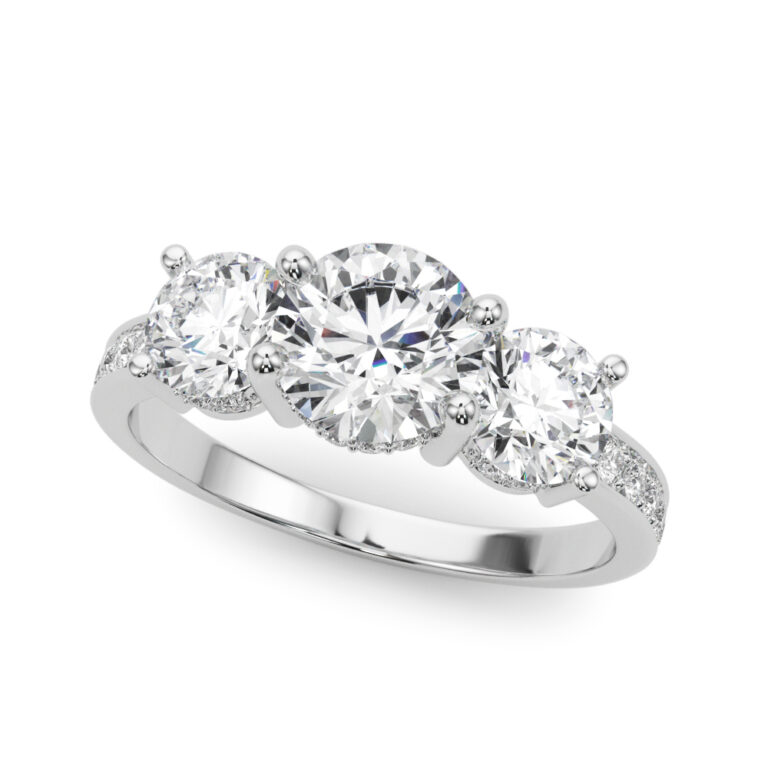 Three Stone Hidden Halo Engagement Ring - Scarlett - Do Amore
