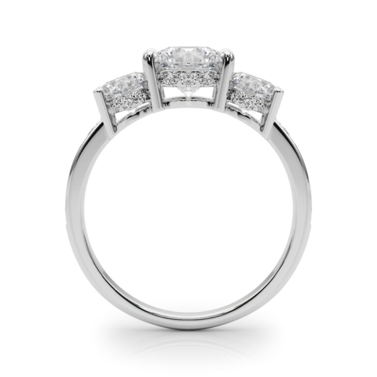 Three Stone Hidden Halo Engagement Ring - Scarlett - Do Amore